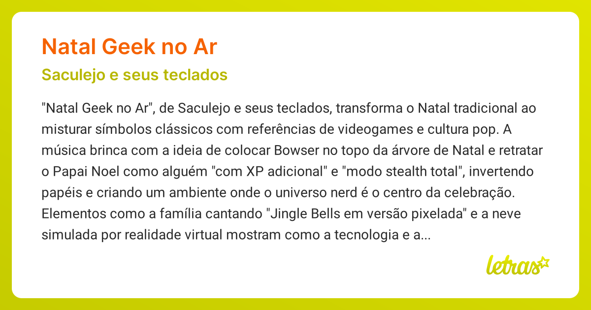 Significado da música NATAL GEEK NO AR (Saculejo e seus teclados ...