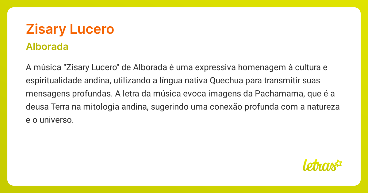 Significado da música ZISARY LUCERO (Alborada) - LETRAS.MUS.BR