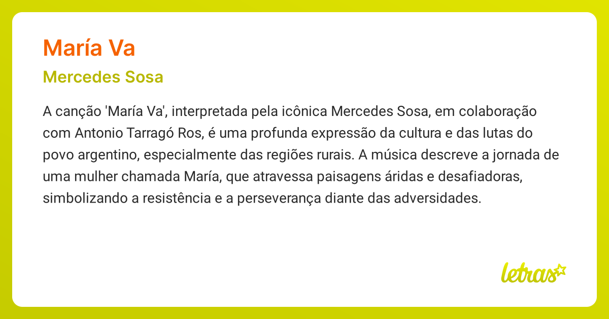 Significado da música MARÍA VA (Mercedes Sosa) - LETRAS.MUS.BR