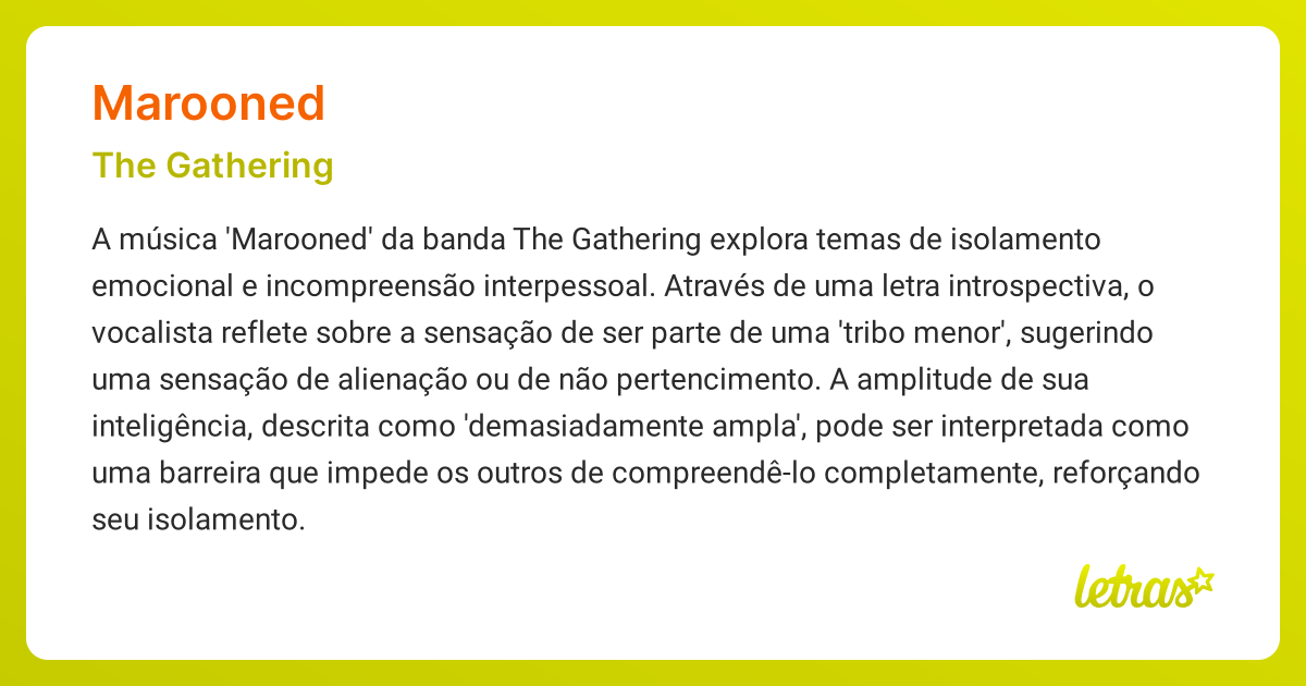 Significado da música MAROONED (The Gathering) - LETRAS.MUS.BR