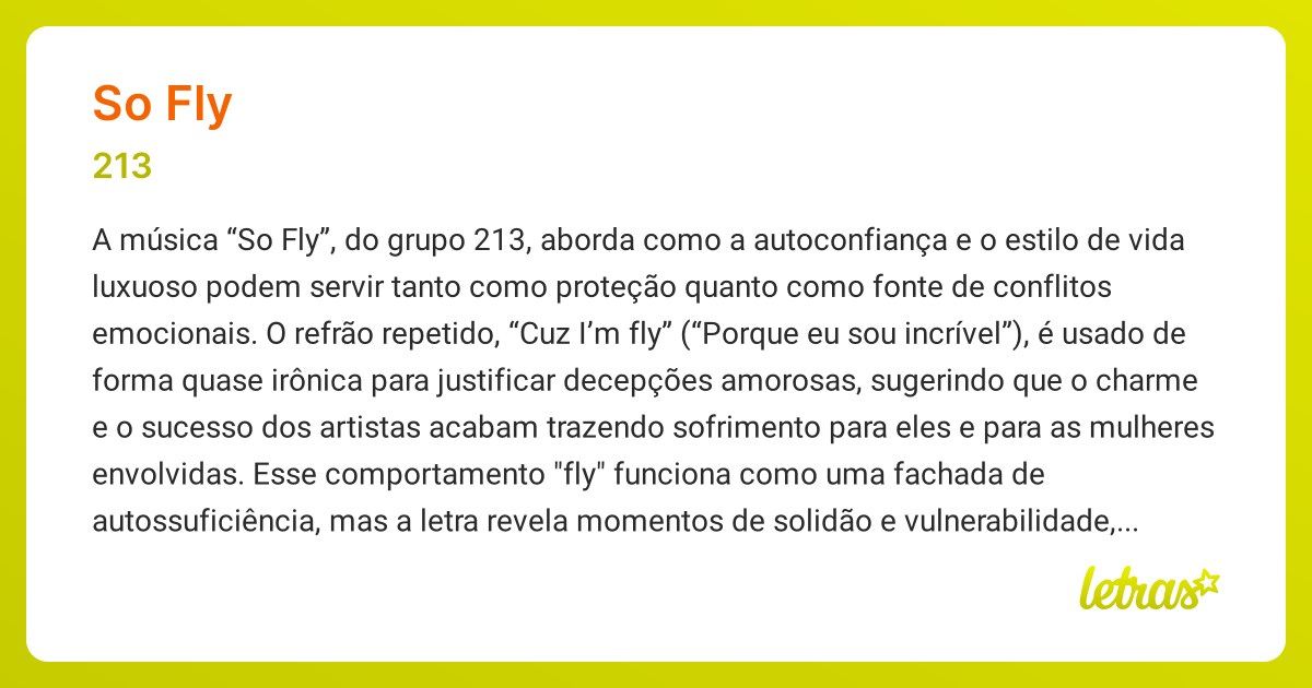 Significado da música SO FLY (213) - LETRAS.MUS.BR