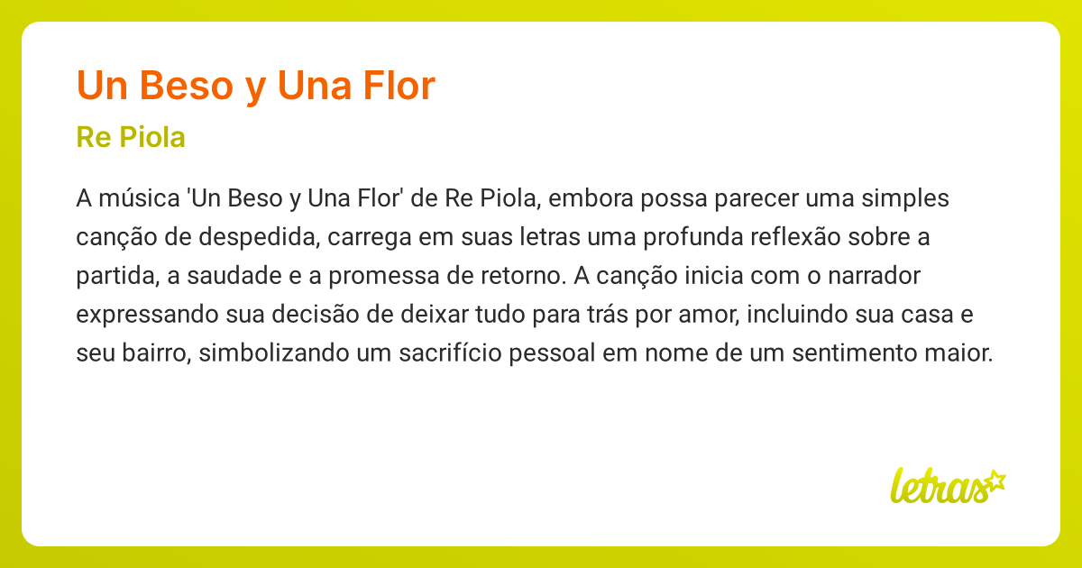 Significado da música UN BESO Y UNA FLOR (Re Piola) - LETRAS.MUS.BR