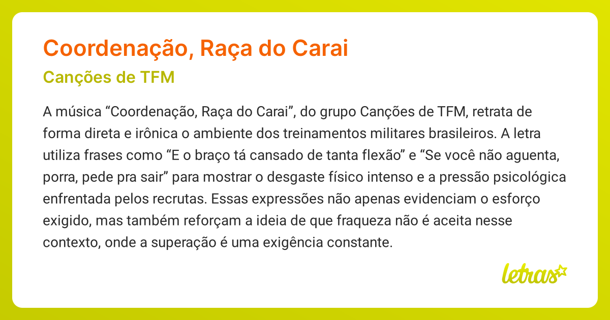 Significado da música COORDENAÇÃO, RAÇA DO CARAI (Canções de TFM ...