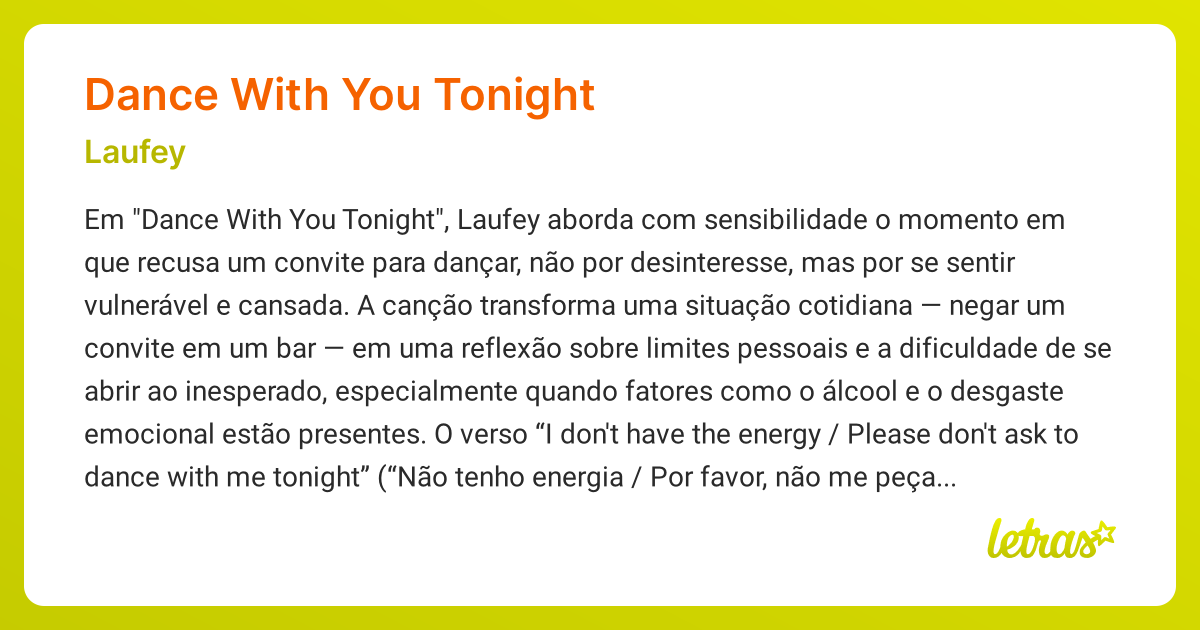 Significado da música DANCE WITH YOU TONIGHT (Laufey) - LETRAS.MUS.BR