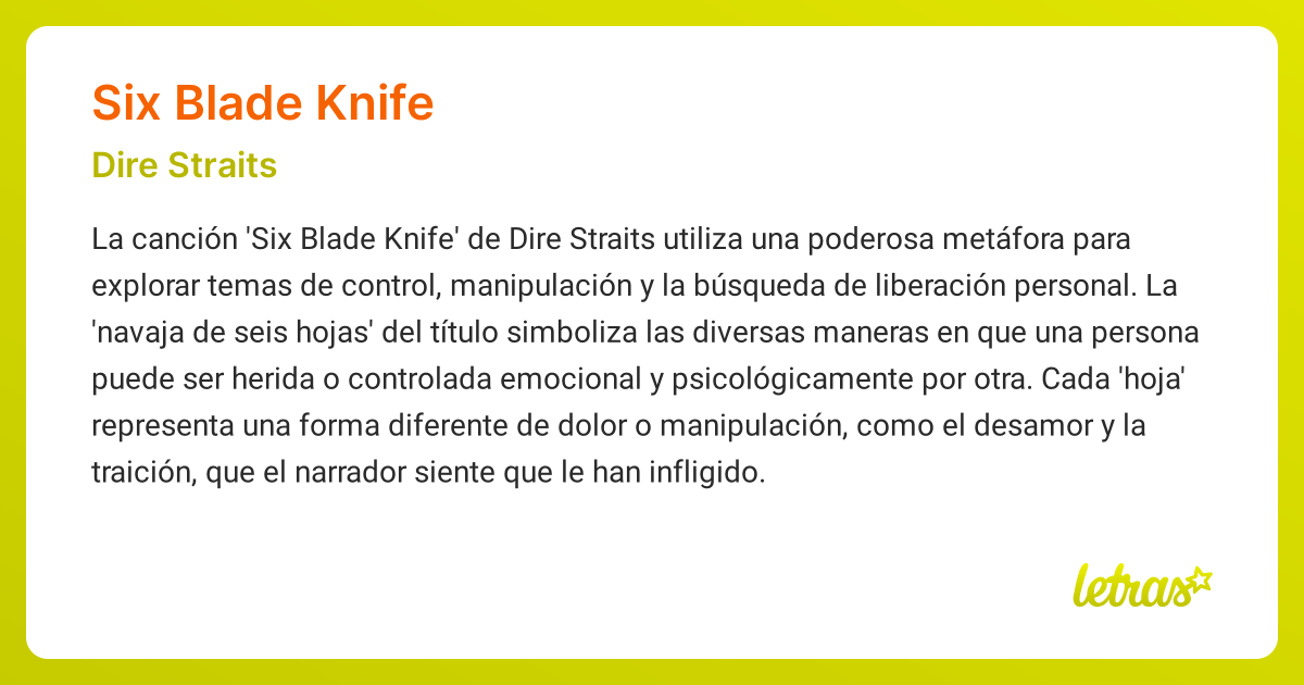 Significado de la canción SIX BLADE KNIFE (Dire Straits) - LETRAS.COM