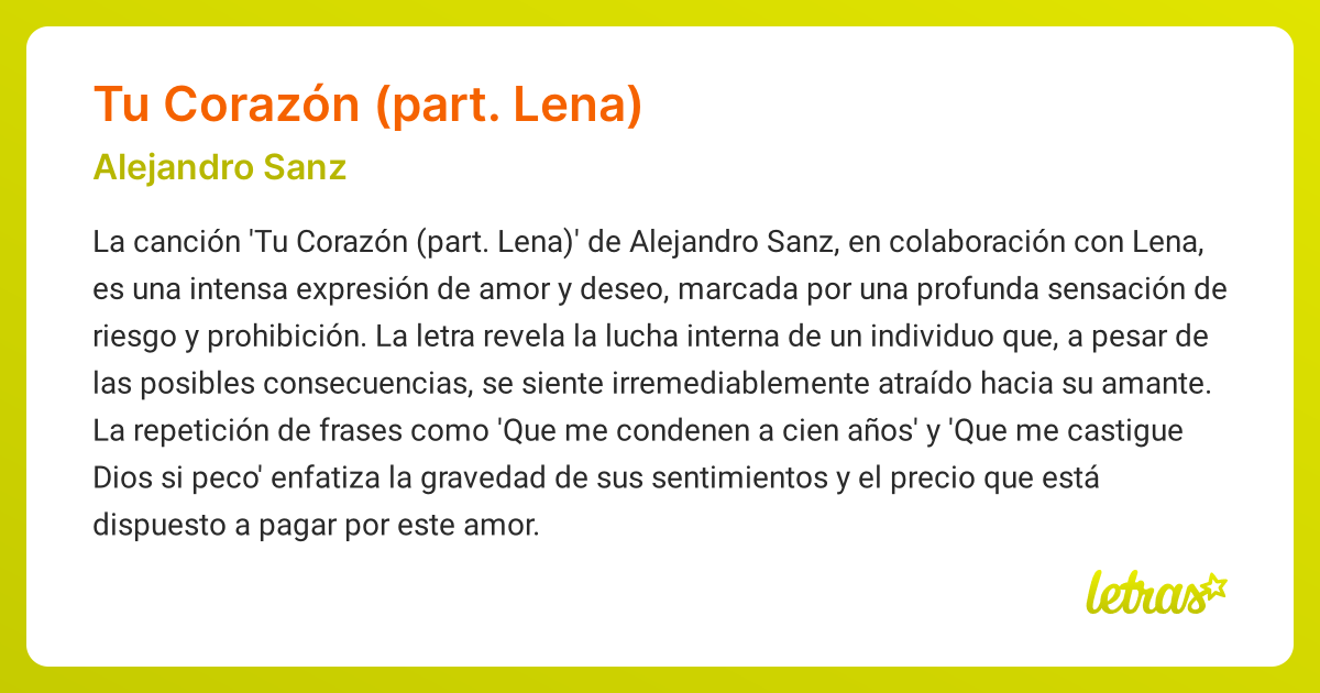 Significado de la canción TU CORAZÓN (PART. LENA) (Alejandro Sanz ...