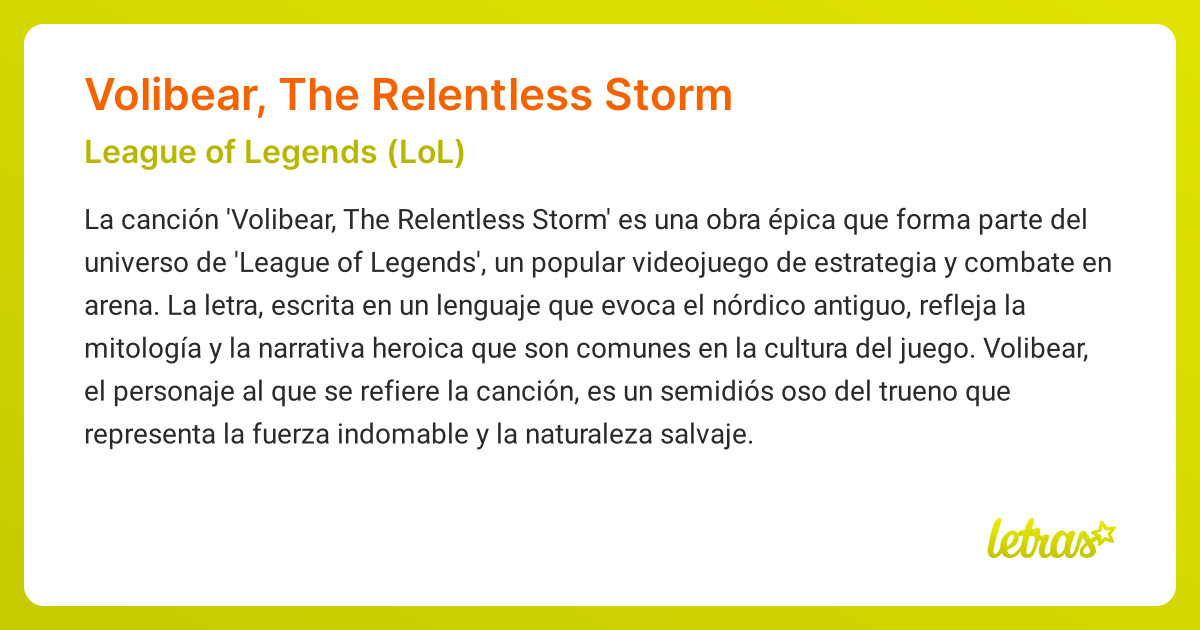 Significado de la canción VOLIBEAR, THE RELENTLESS STORM (League of ...