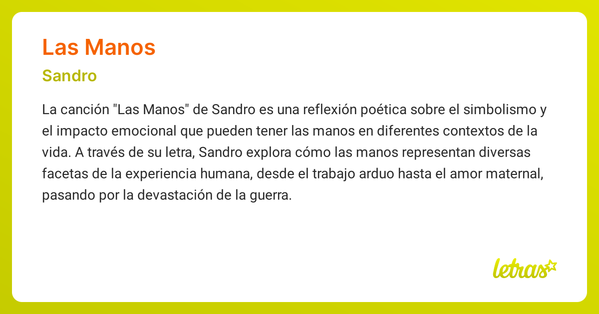 Significado de la canción LAS MANOS (Sandro) - LETRAS.COM