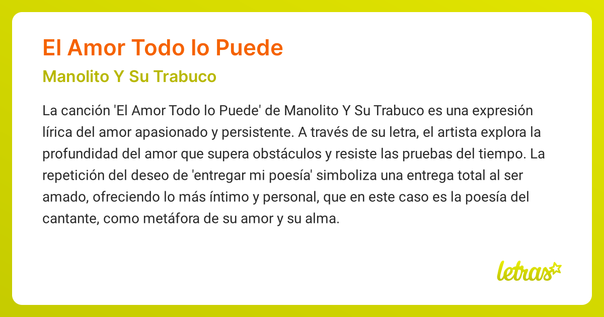 Significado de la canción EL AMOR TODO LO PUEDE (Manolito Y Su Trabuco ...