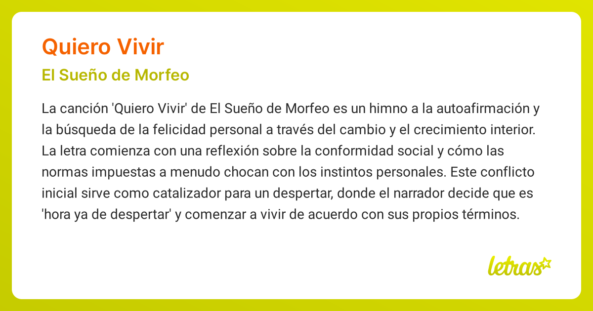 Significado de la canción QUIERO VIVIR (El Sueño de Morfeo) - LETRAS.COM