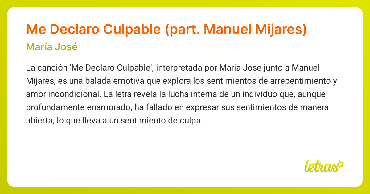 Significado de la canción Me Declaro Culpable (part. Manuel Mijares ...