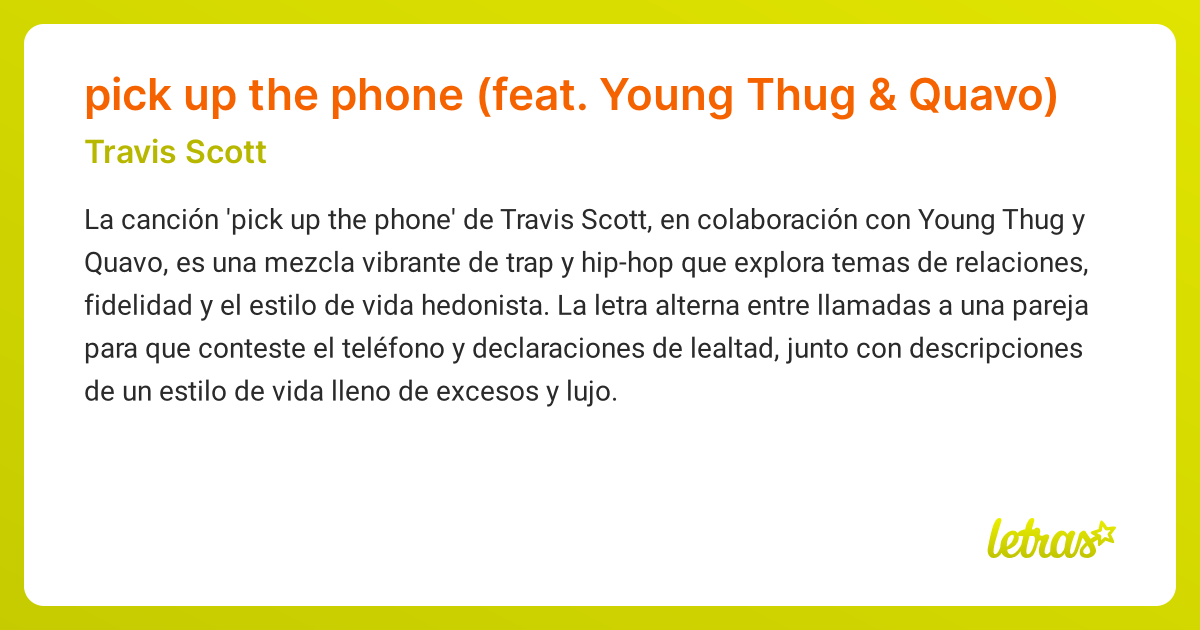 Significado de la canción pick up the phone (feat. Young Thug & Quavo ...
