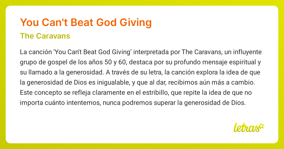 Significado de la canción YOU CAN'T BEAT GOD GIVING (The Caravans ...
