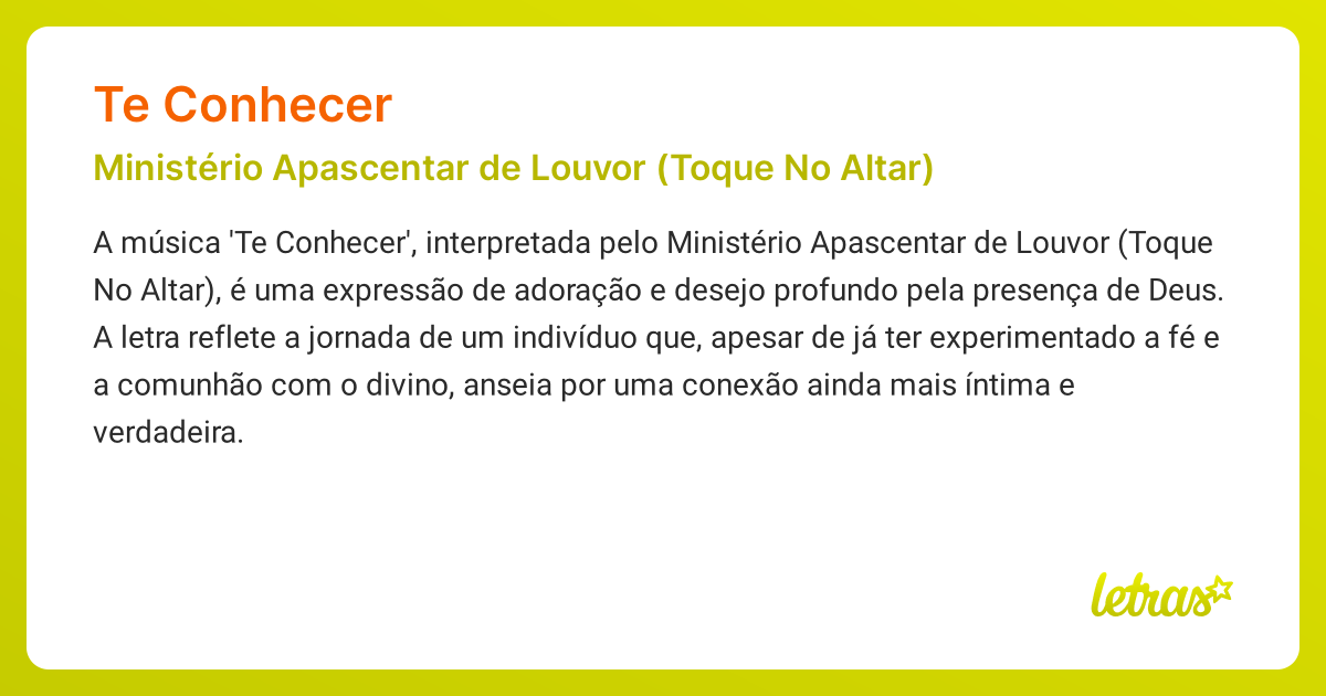 Significado da música TE CONHECER (Ministério Apascentar de Louvor ...