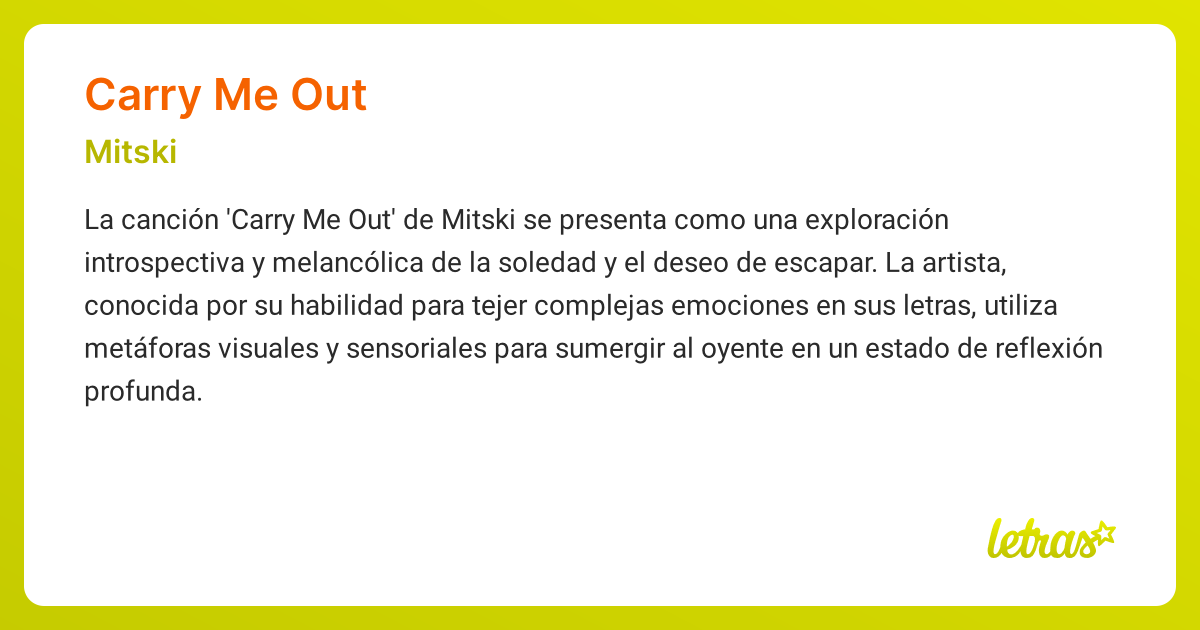 Significado de la canción CARRY ME OUT (Mitski) - LETRAS.COM