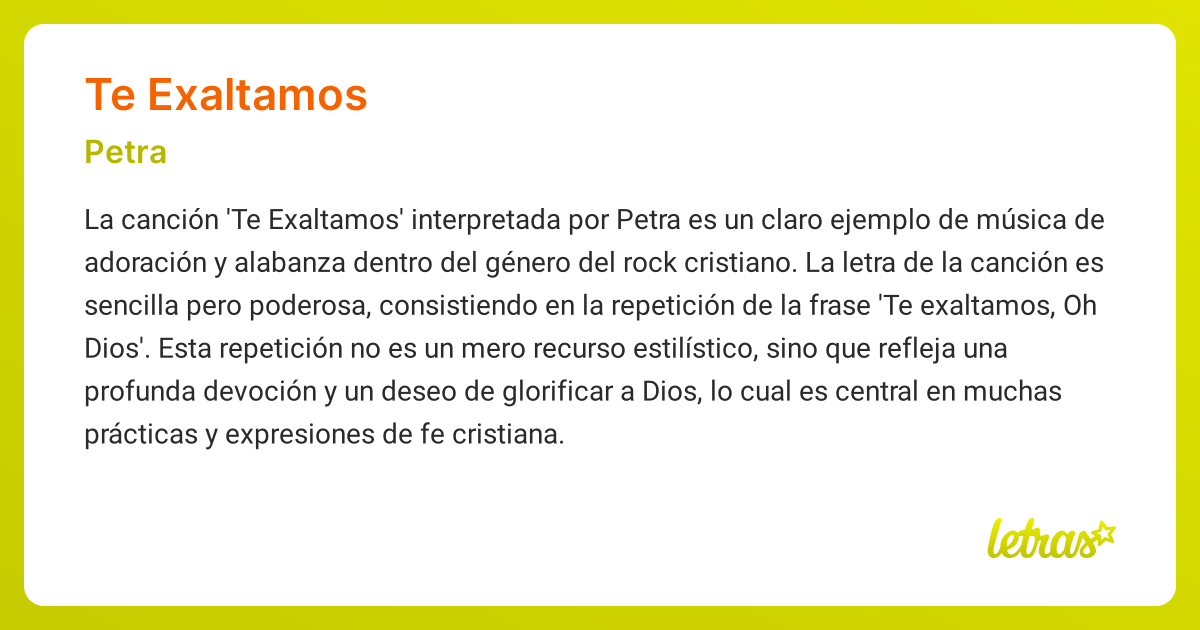Significado de la canción TE EXALTAMOS (Petra) - LETRAS.COM