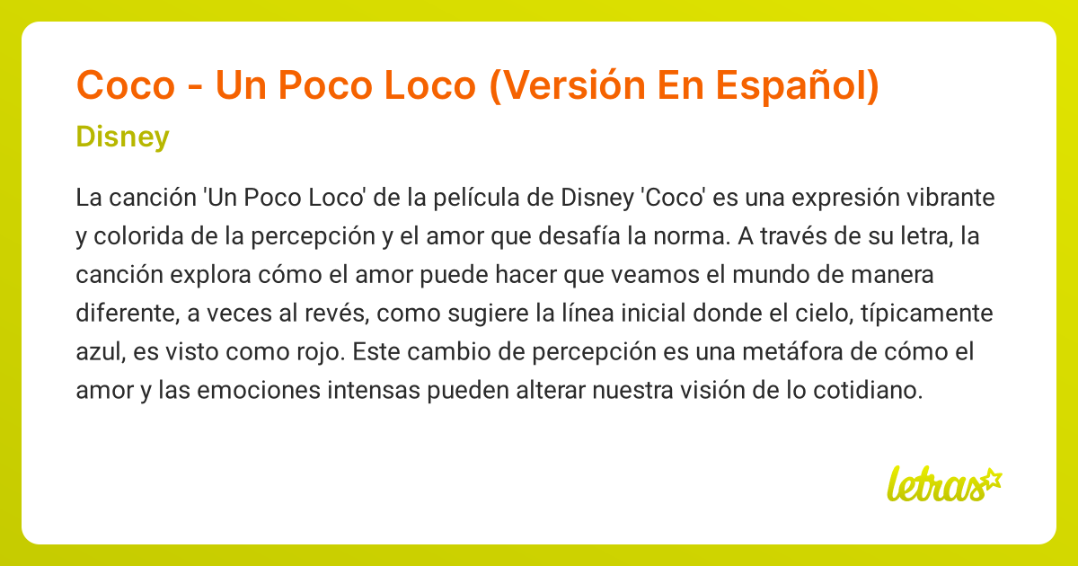 Significado de la canción Coco - Un Poco Loco (Versión En Español ...