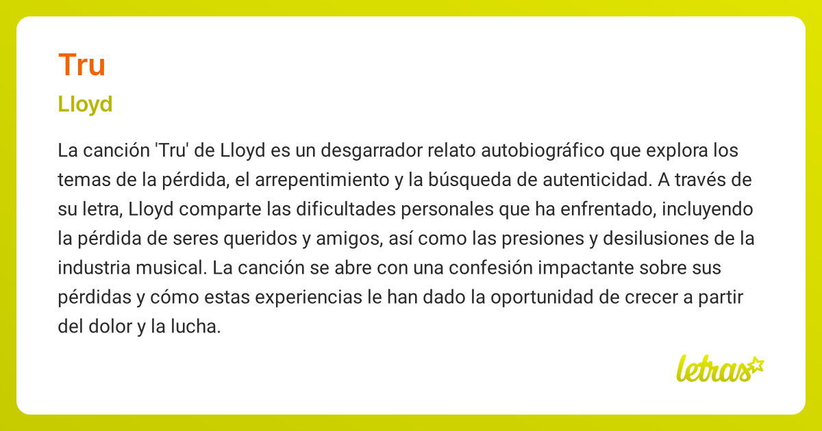 Significado de la canción TRU (Lloyd) - LETRAS.COM