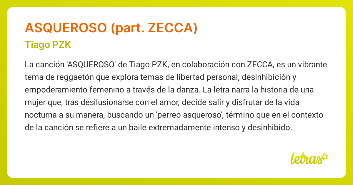 Significado de la canción ASQUEROSO (PART. ZECCA) (Tiago PZK) - LETRAS.COM