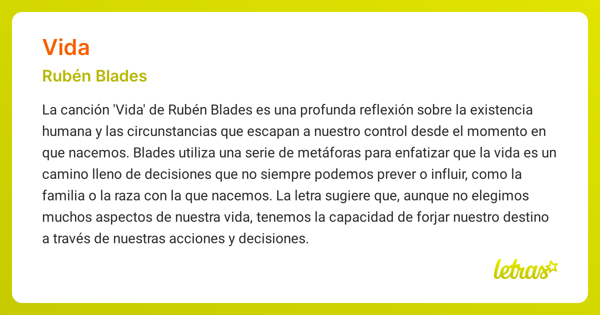 Significado de la canción VIDA (Rubén Blades) - LETRAS.COM