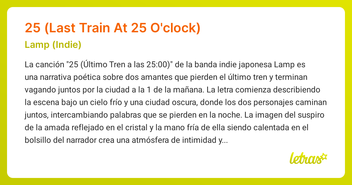 Significado de la canción 最終列車は25時 (Last Train At 25 O'clock) (Lamp ...