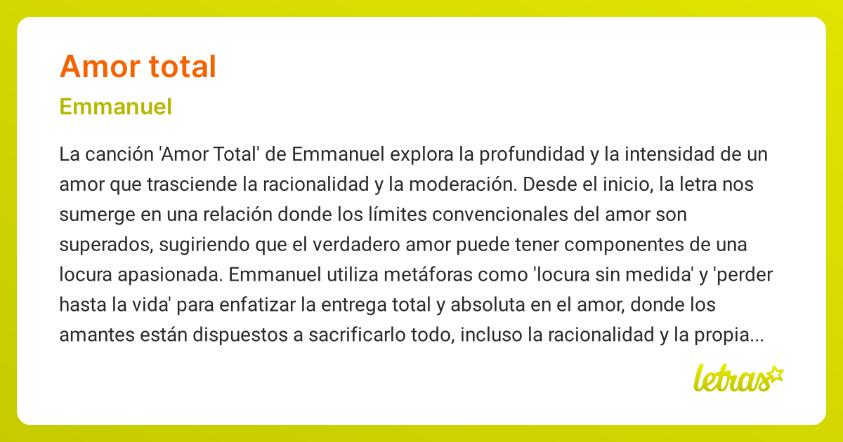 Significado de la canción AMOR TOTAL (Emmanuel) - LETRAS.COM