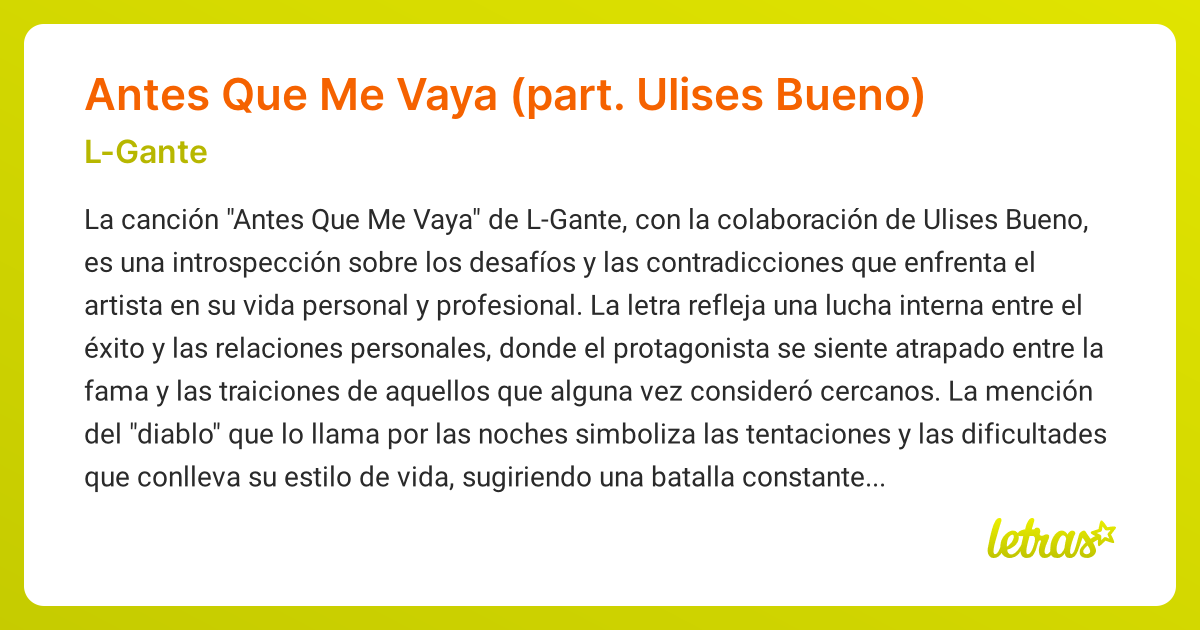 Significado de la canción Antes Que Me Vaya (part. Ulises Bueno) (L ...