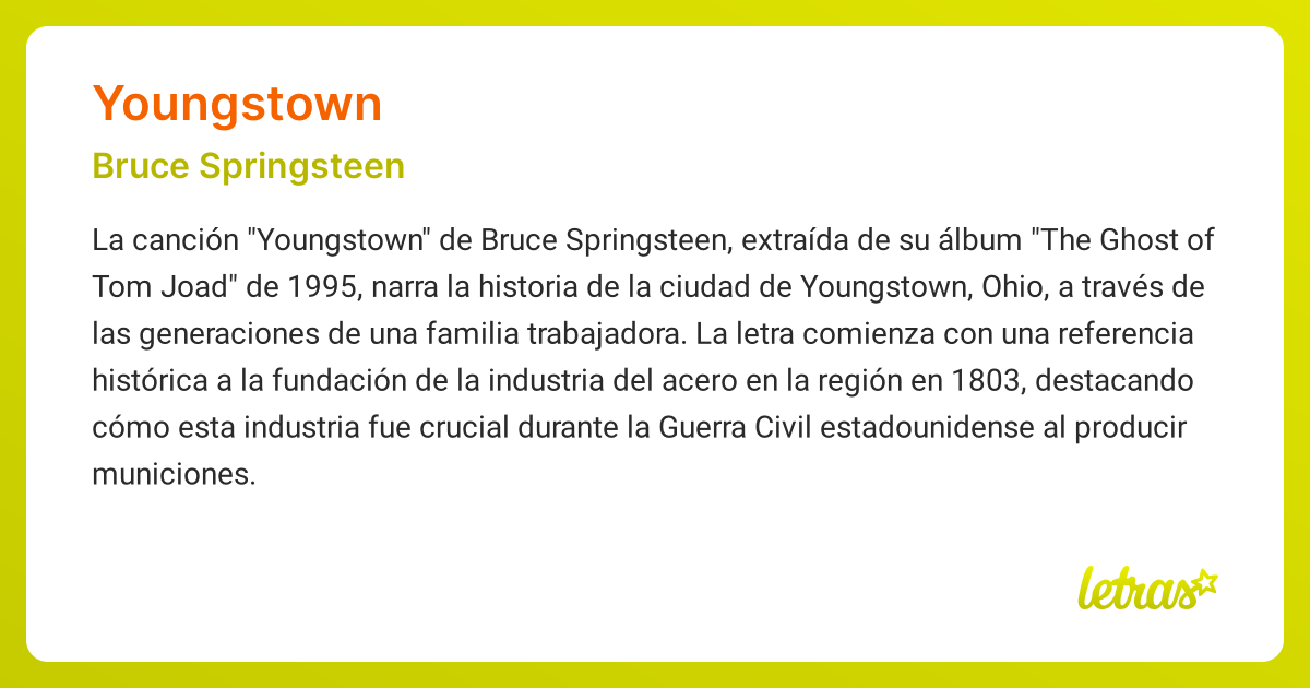 Significado de la canción YOUNGSTOWN (Bruce Springsteen) - LETRAS.COM