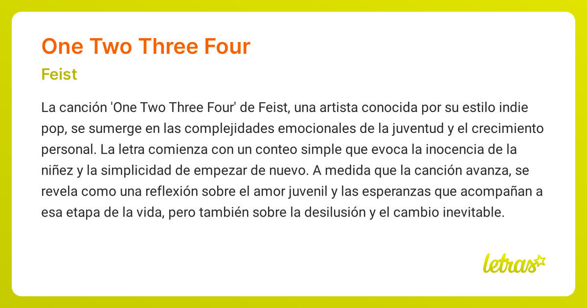 Significado de la canción ONE TWO THREE FOUR (Feist) - LETRAS.COM