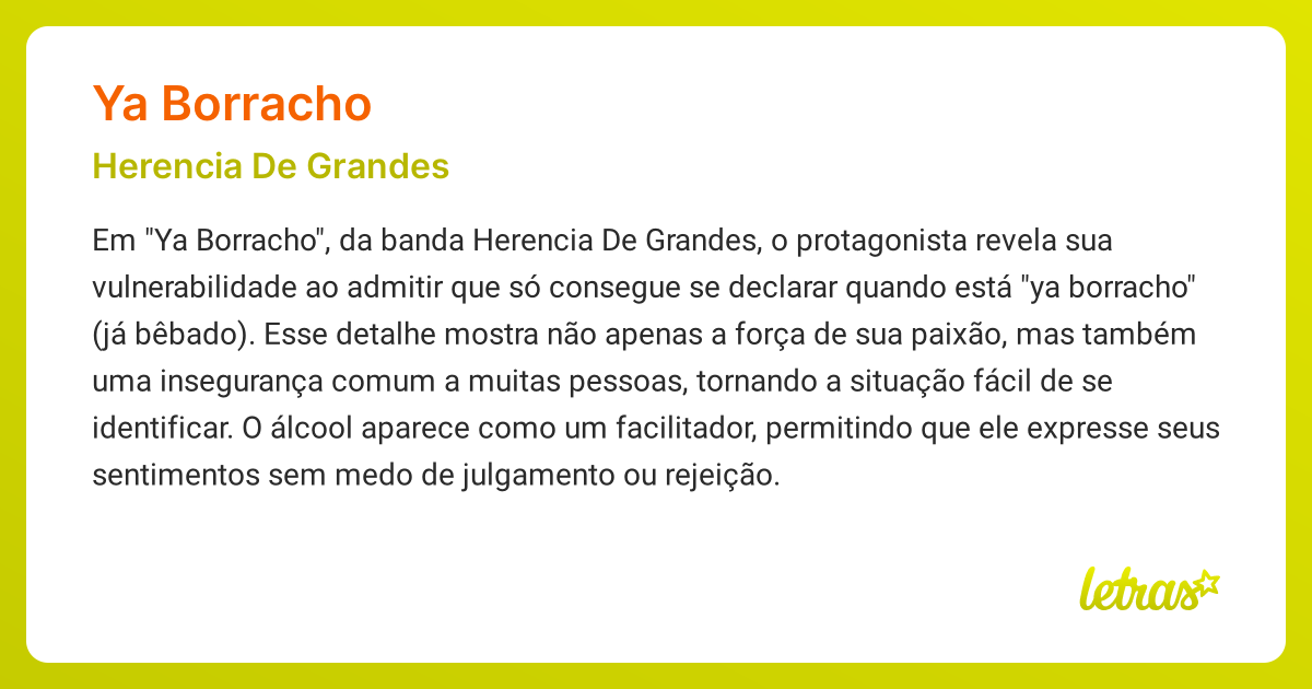 Significado da música YA BORRACHO (Herencia De Grandes) - LETRAS.MUS.BR