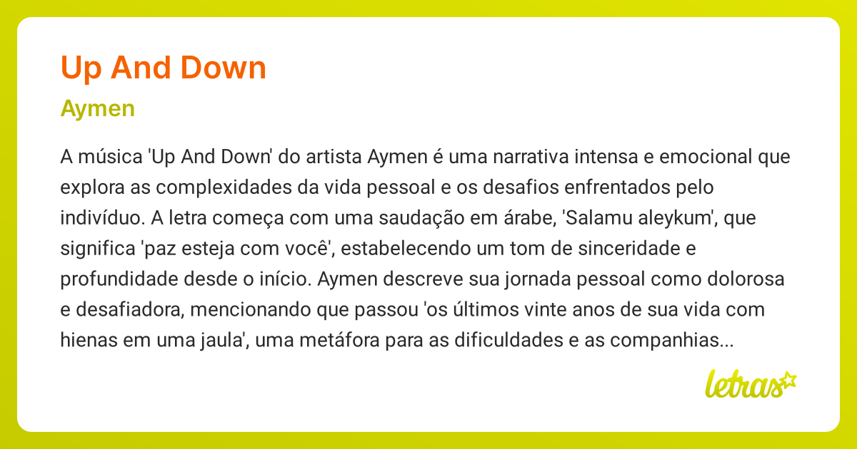 Significado da música UP AND DOWN (Aymen) - LETRAS.MUS.BR