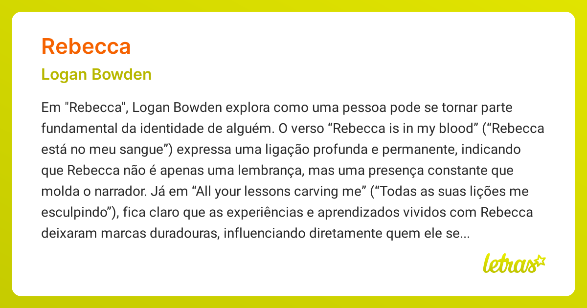 Significado da música REBECCA (Logan Bowden) - LETRAS.MUS.BR