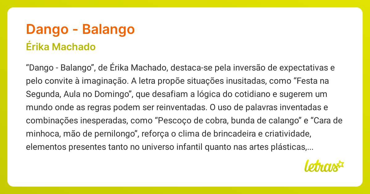 Significado da música DANGO - BALANGO (Érika Machado) - LETRAS.MUS.BR
