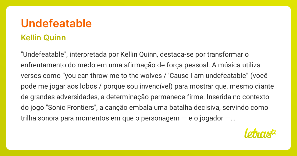 Significado da música UNDEFEATABLE (Kellin Quinn) - LETRAS.MUS.BR