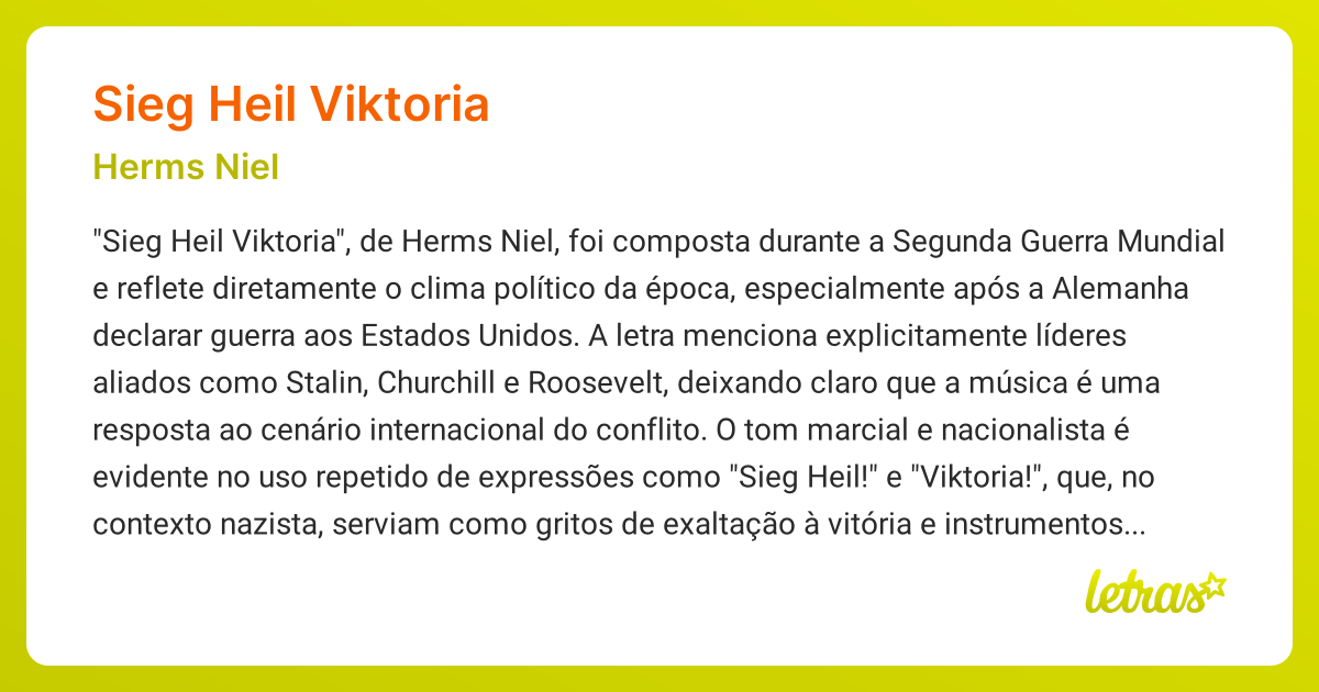 Significado da música SIEG HEIL VIKTORIA (Herms Niel) - LETRAS.MUS.BR