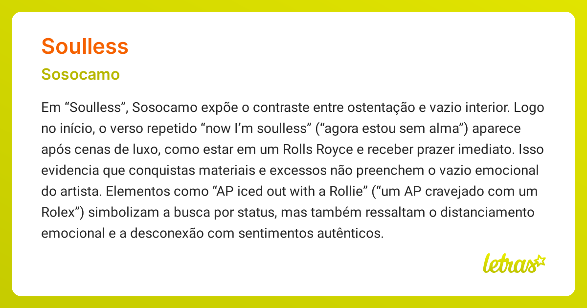 Significado da música SOULLESS (Sosocamo) - LETRAS.MUS.BR