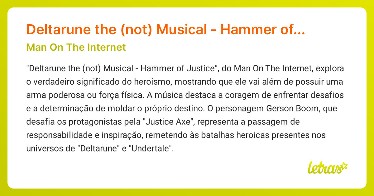 Significado da música Deltarune the (not) Musical - Hammer of Justice ...