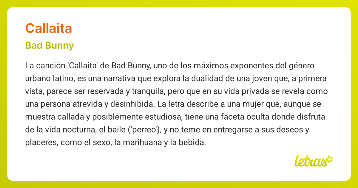 Significado de la canción CALLAITA (Bad Bunny) - LETRAS.COM