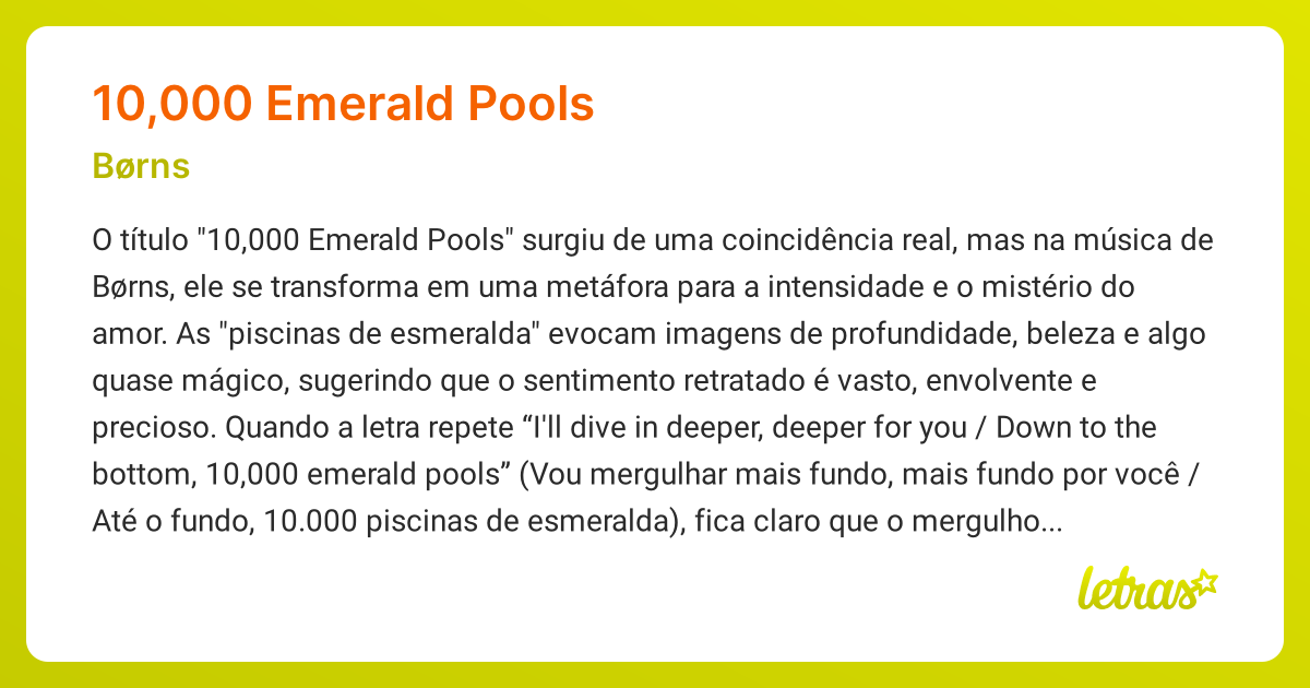Significado da música 10,000 EMERALD POOLS (Børns) - LETRAS.MUS.BR