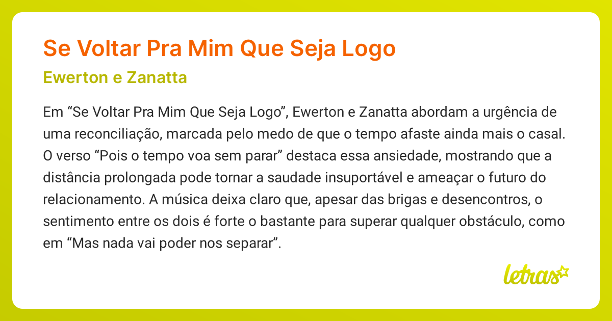 Significado da música Se Voltar Pra Mim Que Seja Logo (Ewerton e ...
