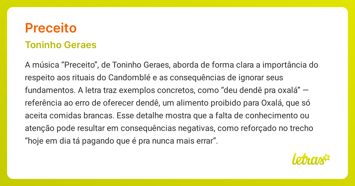 Significado da música PRECEITO (Toninho Geraes) - LETRAS.MUS.BR
