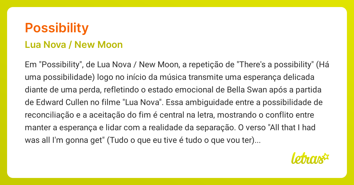 Significado da música POSSIBILITY (Lua Nova / New Moon) - LETRAS.MUS.BR