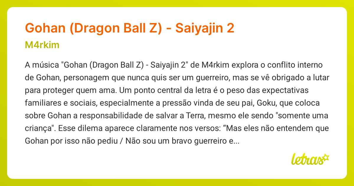 Significado da música Gohan (Dragon Ball Z) - Saiyajin 2 (M4rkim ...