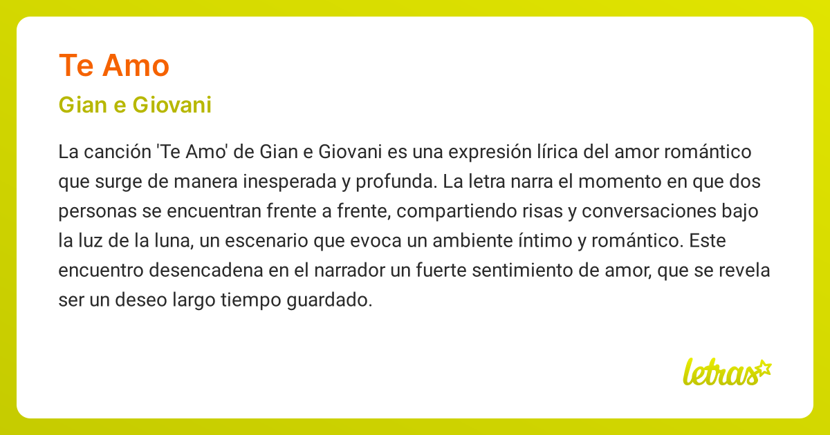 Significado de la canción TE AMO (Gian e Giovani) - LETRAS.COM