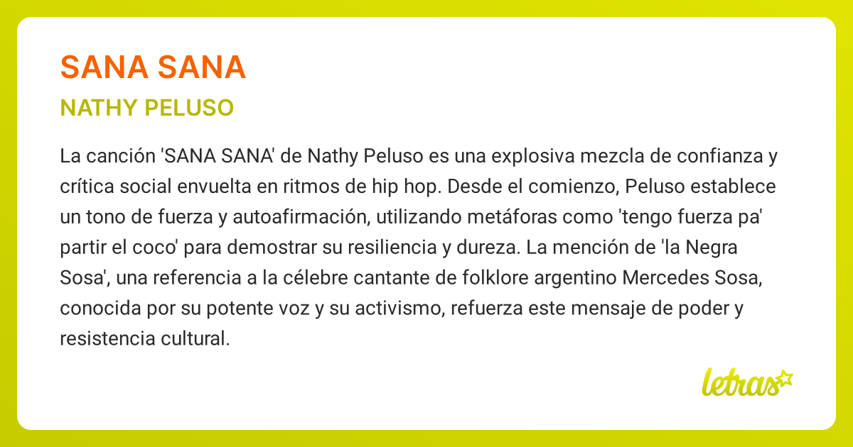 Significado de la canción SANA SANA (NATHY PELUSO) - LETRAS.COM