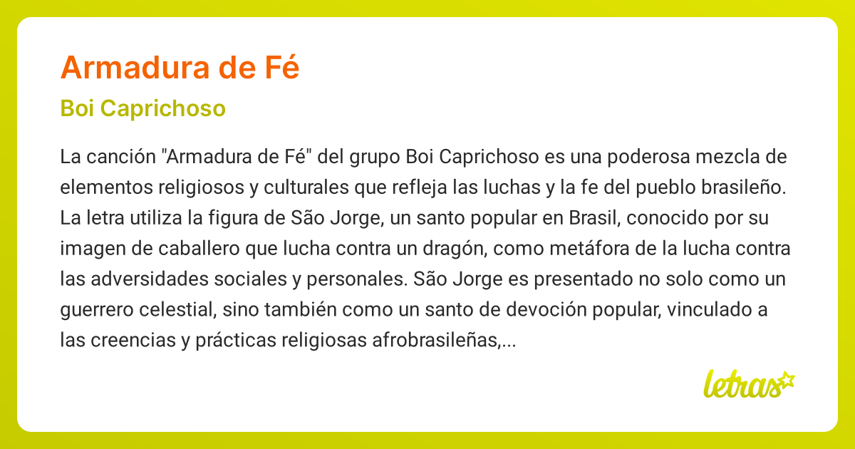 Significado de la canción ARMADURA DE FÉ (Boi Caprichoso) - LETRAS.COM