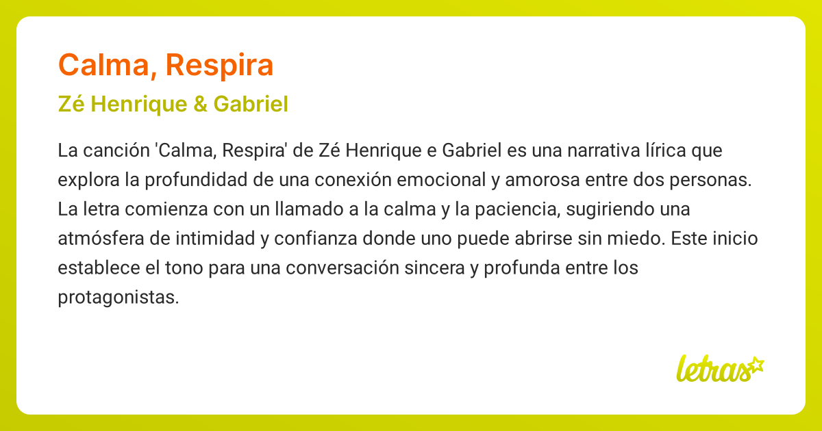 Significado de la canción CALMA, RESPIRA (Zé Henrique & Gabriel ...