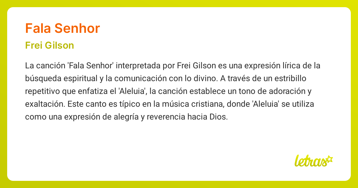 Significado de la canción FALA SENHOR (Frei Gilson) - LETRAS.COM