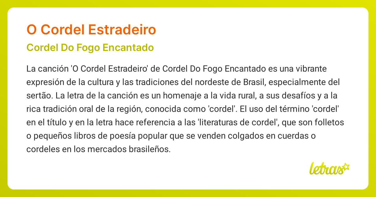 Significado de la canción O CORDEL ESTRADEIRO (Cordel Do Fogo Encantado ...