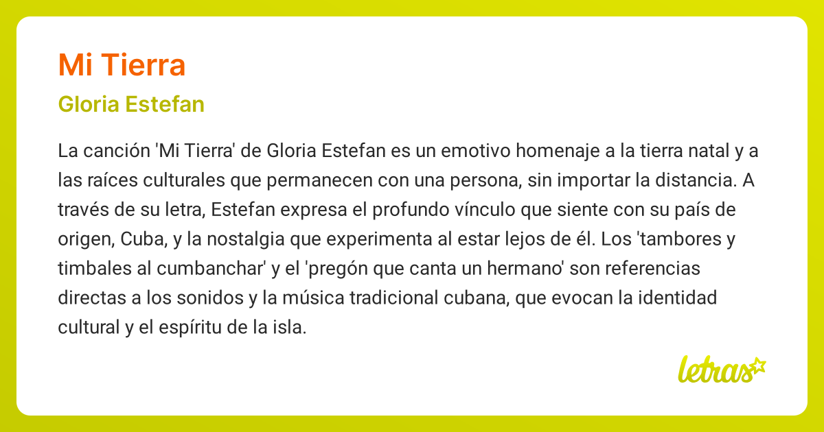 Significado de la canción MI TIERRA (Gloria Estefan) - LETRAS.COM